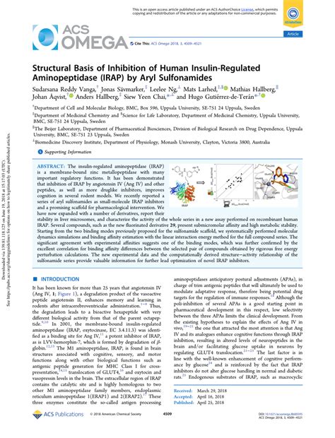 Pdf Structural Basis Of Inhibition Of Human Insulin Regulated Aminopeptidase Irap By Aryl