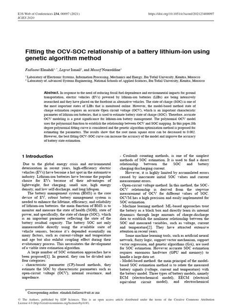 Fitting The Ocv Soc Relationship Of A Battery Lithium Ion Using Pdf Battery Charger
