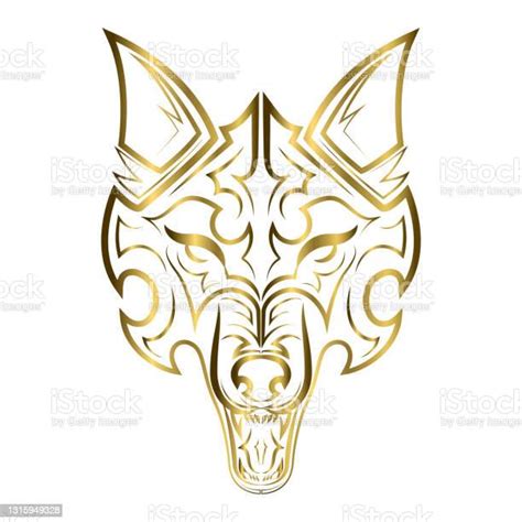 늑대 머리의 골드 라인 예술 기호 마스코트 아이콘 아바타 문신 티셔츠 디자인 로고 또는 원하는 디자인에 적합합니다 금 금속에 대한 스톡 벡터 아트 및 기타 이미지 Istock