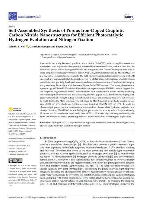 Pdf Self Assembled Synthesis Of Porous Iron Doped Graphitic Carbon Nitride Nanostructures For
