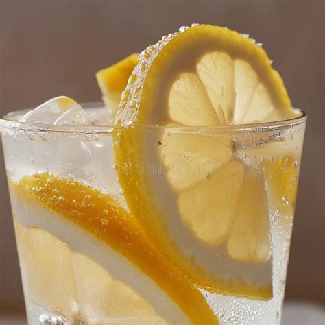 Glass Of Water With Ice Lemon Slices Rangpur Or Meyer Lemon