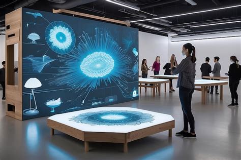 Interactive Art On Projectionmapped Furniture In A Tech Lab With Gesture Controls And