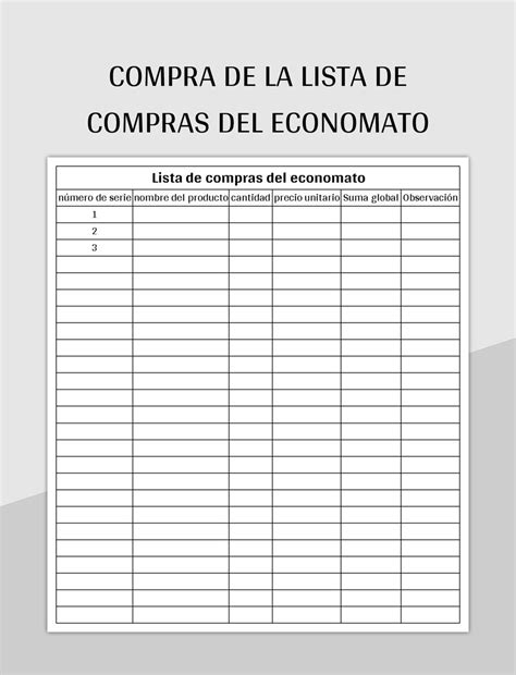 Plantilla De Excel Compra De La Lista De Compras Del Economato Y Hoja
