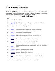 List Methods In Python Docx List Methods In Python Python List Methodshas Multiple Methods To