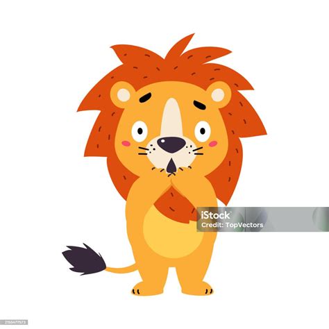 귀여운 사자 캐릭터 와 갈기 서 느낌 무서워하는 벡터 일러스트 갈기에 대한 스톡 벡터 아트 및 기타 이미지 갈기 감정 개념 Istock