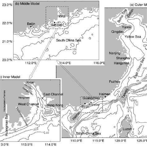 Major Bathymetric Features Of The Nested Grid Coastal Ocean Circulation Download Scientific