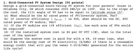 Solved Grid Connected PV System Design Points Design Chegg