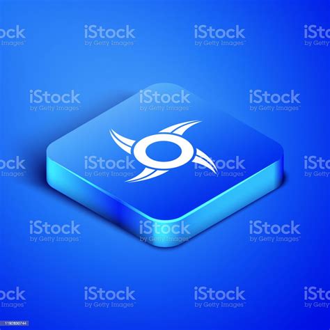 파란색 배경에 고립 된 아이소메트릭 일본어 닌자 수리검 아이콘 파란색 사각형 버튼입니다 벡터 일러스트레이션 가라테에 대한 스톡 벡터 아트 및 기타 이미지 Istock