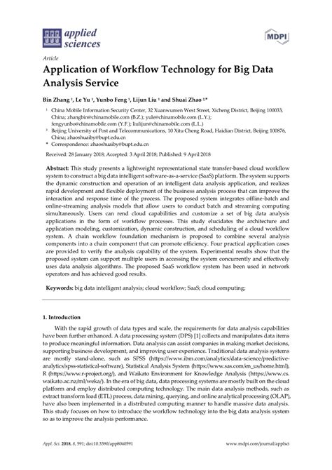 PDF Application Of Workflow Technology For Big Data Analysis Service