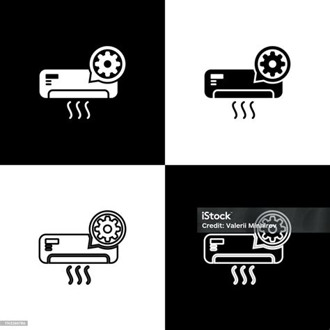 흑백 배경에 고립 된에 어 컨디셔너 및 기어 아이콘을 설정 합니다 조정 응용 프로그램 서비스 개념 설정 옵션 유지 보수 수리