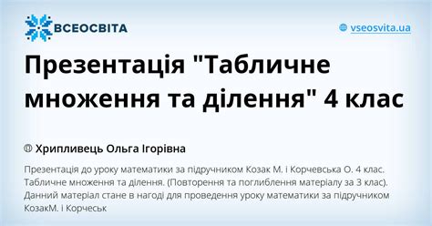 Презентація Табличне множення та ділення 4 клас Презентація Математика
