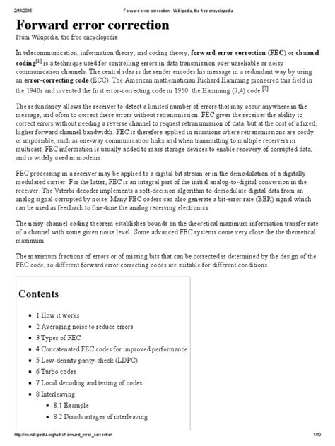 Forward Error Correction Wikipedia The Free Encyclopedia Pdf
