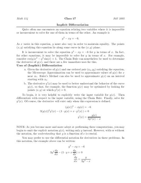 Implicit Differentiation Worksheet For Higher Ed Lesson Planet