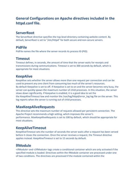 General Configurations On Apache Directives Included In The Nf