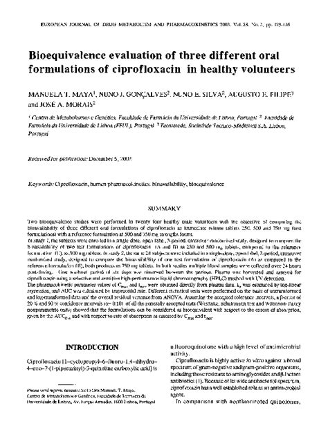 Pdf Bioequivalence Evaluation Of Three Different Oral Formulations Of Ciprofloxacin In Healthy