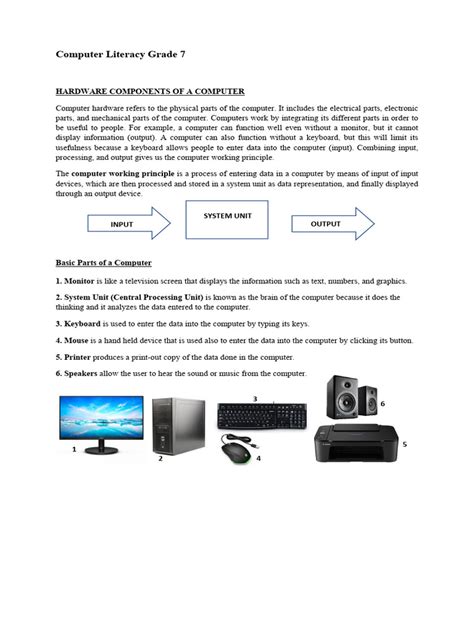 Lesson 2 Grade 7 Computer Literacy Pdf Inputoutput Computer Hardware