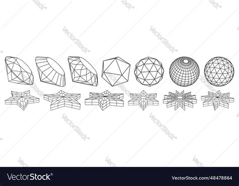 Wireframe Lowpoly 3d Geometric Shapes Set Vector Image