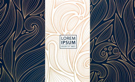 벡터 디자인 요소 레이블 프레임 청첩장 소셜 넷 스토리 포장 고급 제품 향수 비누 와인 세트 선 황금 배경 나뭇잎이있는 꽃 패턴 광란의 20년대에 대한 스톡 벡터 아트 및