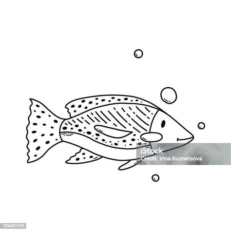 귀여운 낙서 바다 물고기 아이들을위한 색칠 공부 페이지 벡터 일러스트레이션 검은색에 대한 스톡 벡터 아트 및 기타 이미지 검은색 귀여운 그리기 Istock