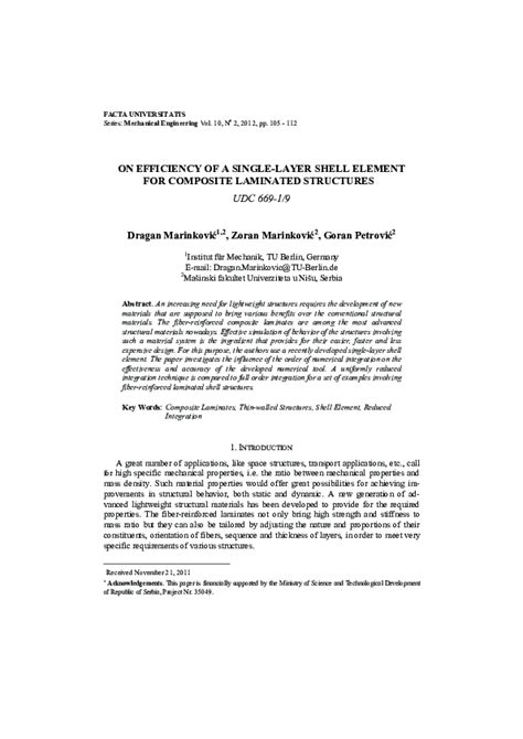 Pdf On Efficiency Of A Single Layer Shell Element For Composite Laminated Structures
