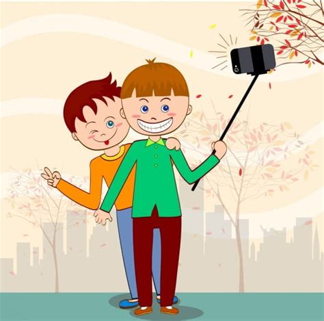 Selfie 드로잉 사람들 카메라 아이콘 귀여운 만화 디자인 Eps Ai Uidownload