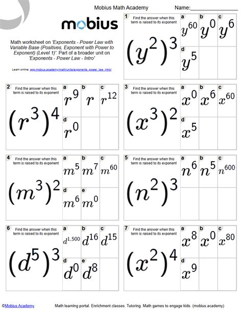 Exponents Power Law With Variable Base Positives Exponent With Power To Exponent Level 1