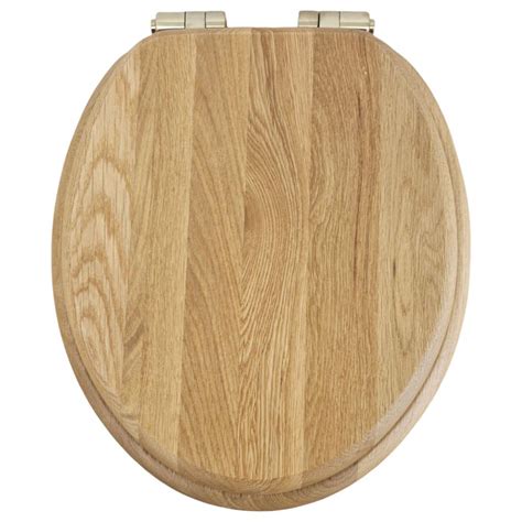 Heritage Oak Toilet Seat With Brushed Brass Soft Close Hinges