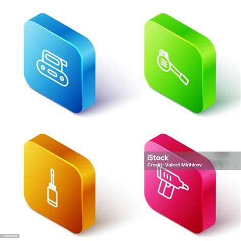 아이소메트릭 라인 전기 대패 도구 잎 정원 송풍기 드라이버 및 무선 드라이버 아이콘을 설정합니다 벡터 3차원 형태에 대한 스톡 벡터 아트 및 기타 이미지 Istock