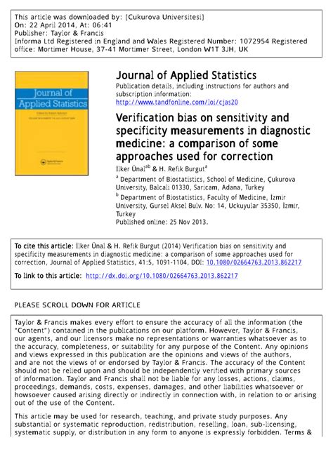 Pdf Verification Bias On Sensitivity And Specificity Measurements In Diagnostic Medicine A