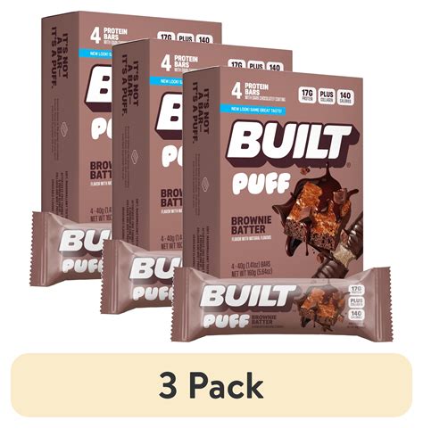 3 Pack Built Puff Protein Bar Brownie Batter 17g Protein Collagen