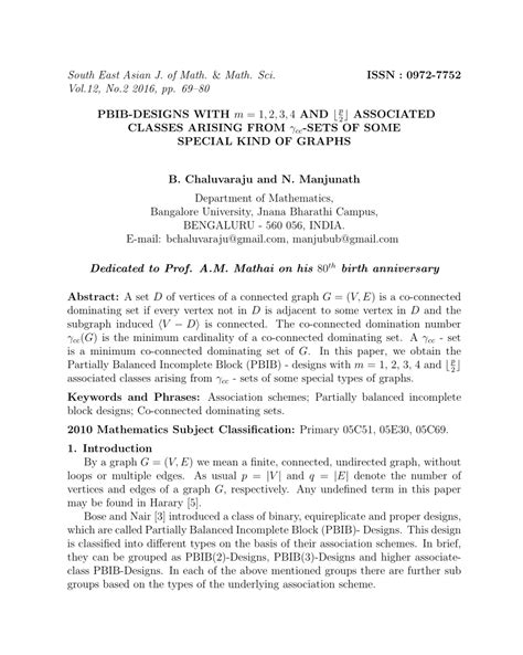 Pdf Pbib Design With M1 2 3 4 And P2 Associated Classes Arising From Cc Sets Of Some
