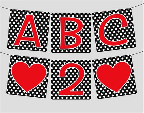 Black White And Red Polka Dot Printable Banner Happy Birthday Alphabet