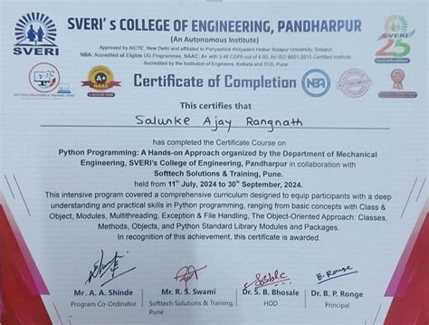 Python Certificate Programming Techindustry Innovation Ajay Salunke