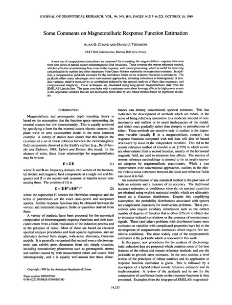 Pdf Some Comments On Magnetotelluric Response Function Estimation