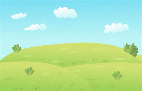 Premium Vector Vector Cartoon Meadow Landscape With Grass Blue Sky