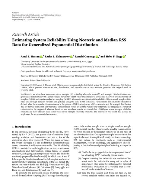 Pdf Estimating System Reliability Using Neoteric And Median Rss Data For Generalized