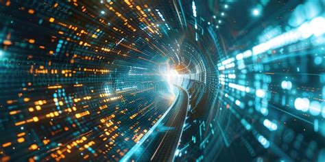 Binary Code Tunnel With Digital Elements Abstract Art Digital Image