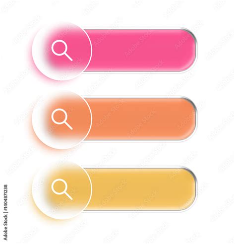 Glass Morphism Search Bar Button Set With Magnifying Glass Icon Web Page Pink Orange Yellow