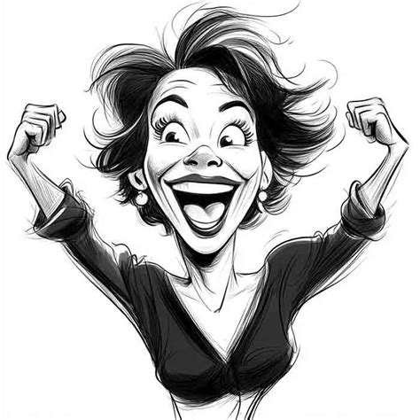 Woman Jumping For Joy Drawing Excited Happy Girl Sketch Illustration