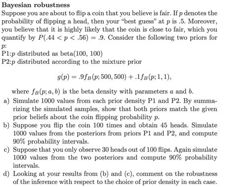 Solved Bayesian Robustness Suppose You Are About To Flip A