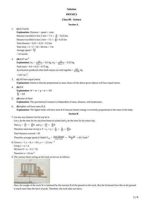 SOLUTION Class 9 Cbse Physics Prelim Solution Studypool