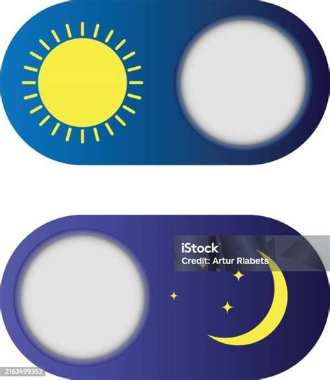 주간 및 야간 모드를 위한 스위치입니다 토글 스위치 또는 버튼의 형태로 태양 달 별 파란색과 보라색 기상학에 대한 스톡 벡터 아트 및 기타 이미지 Istock