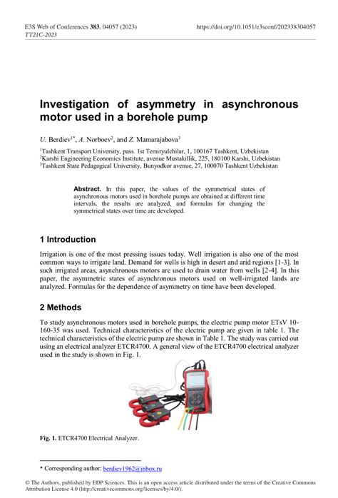 Pdf Investigation Of Asymmetry In Asynchronous Motor Used In A Borehole Pump