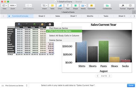 how to create and use interactive charts in the numbers app