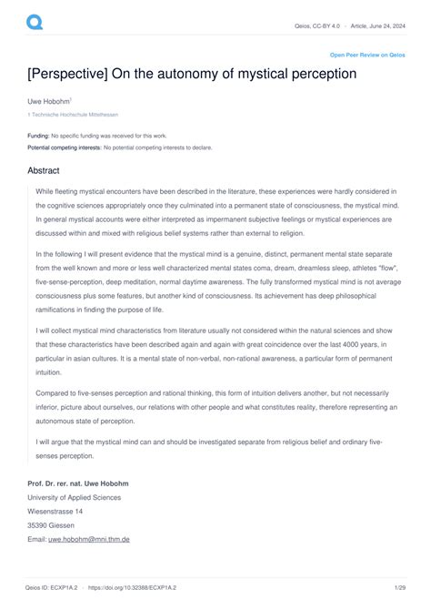 PDF Perspective On The Autonomy Of Mystical Perception