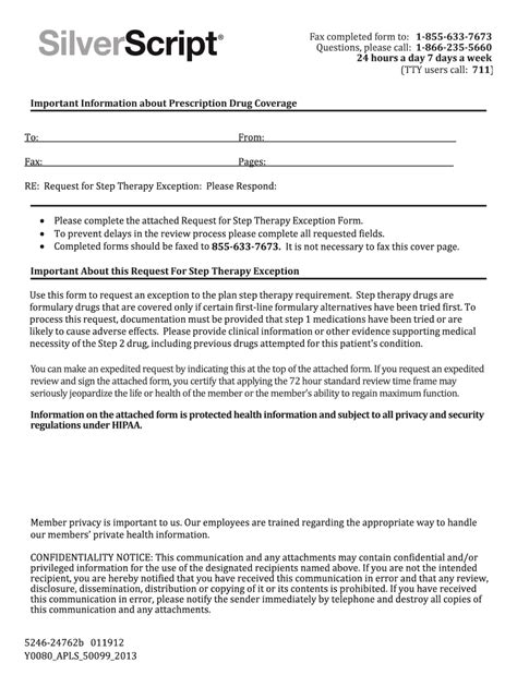 Fillable Online Silverscript Request For Step Therapy Exception Fax