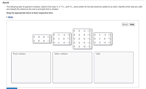 Solved Part B The Following Sets Of Quantum Numbers Chegg
