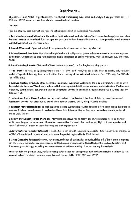 Exp 1 Csw Experiment Of Operating System Lab 1 Experiment 1 Objective Basic Packet