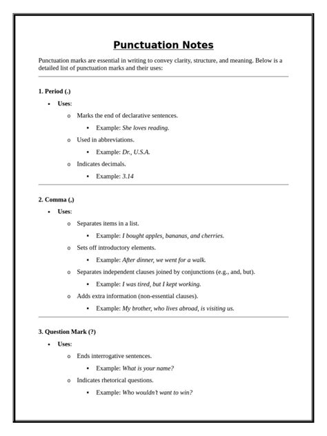 Punctuation Notes Pdf Punctuation Sentence Linguistics