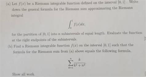 Solved A Let Fx Be A Riemann Integrable Function Defined